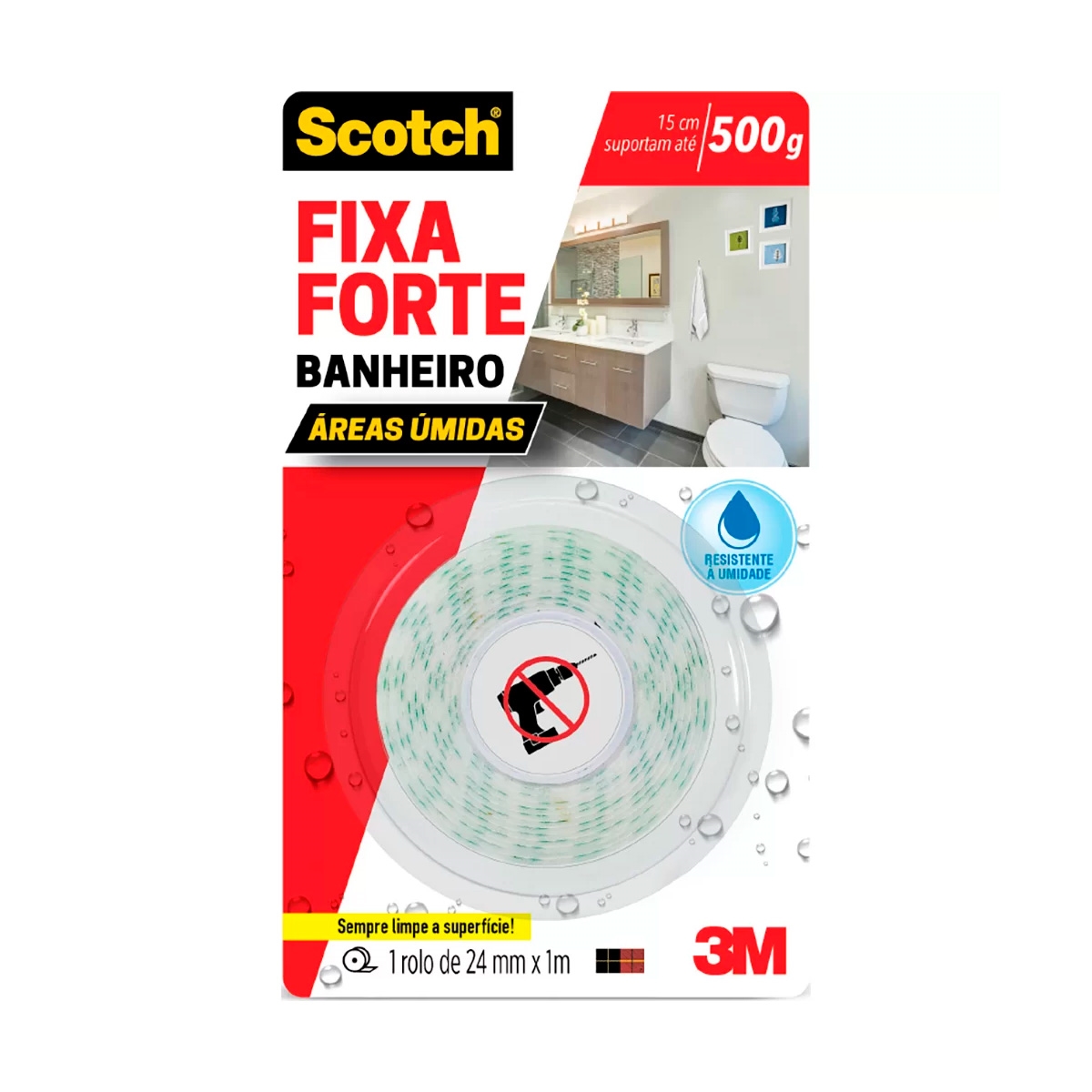 FITA FIXA FORTE P/ AREAS UMIDAS 24MMX1,5M 3M - Fita Dupla Face Fixa ...