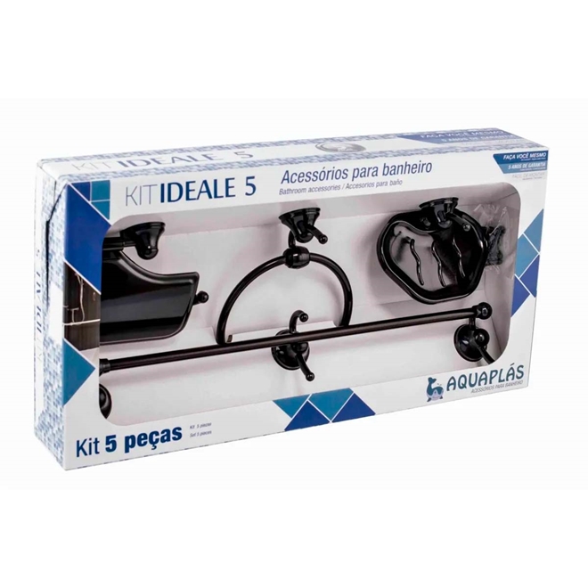 KIT IDEALE PRETO 5PC AQUAPLAS - Kit Acessórios Banheiro Ideale Preto 5 ...
