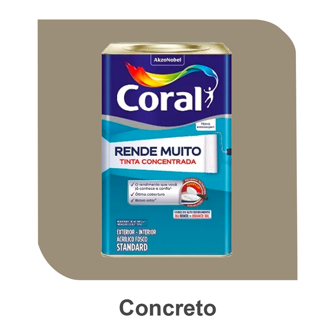 RENDE MUITO 16L CONCRETO CORAL - Tinta Acrílica Rende Muito 16L ...