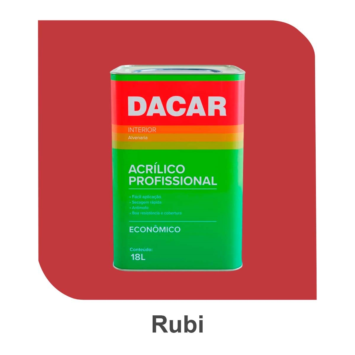 ACRILICO PROFISS. 18L RUBI DACAR - TINTA ACRILICA PROFISSIONAL 18L RUBI ...
